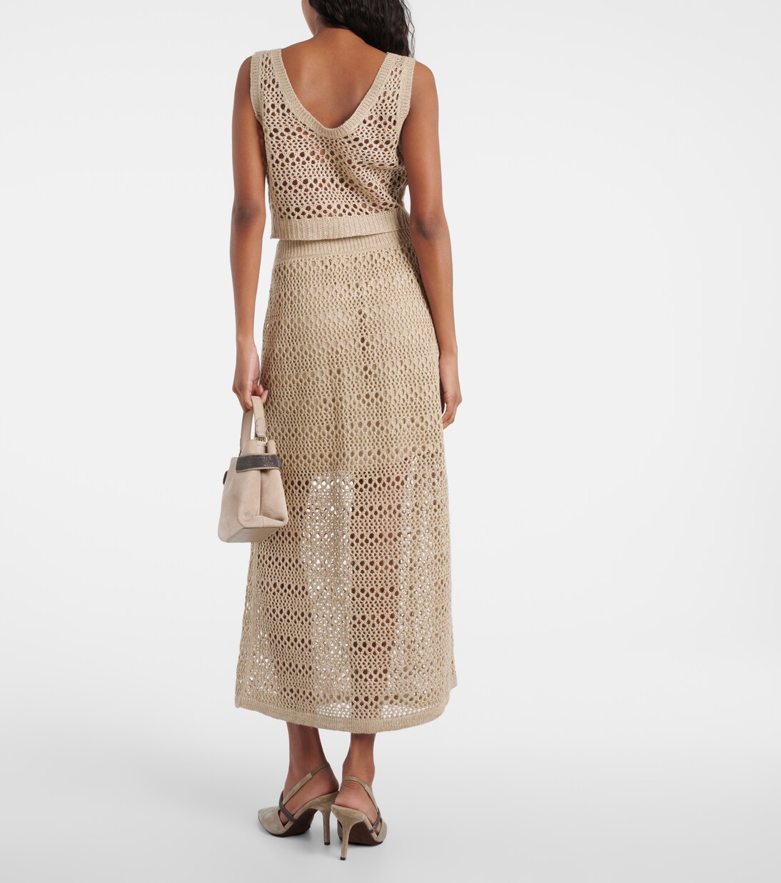 Crop top de punto de lino y seda en beige - Brunello Cucinelli | Mytheresa