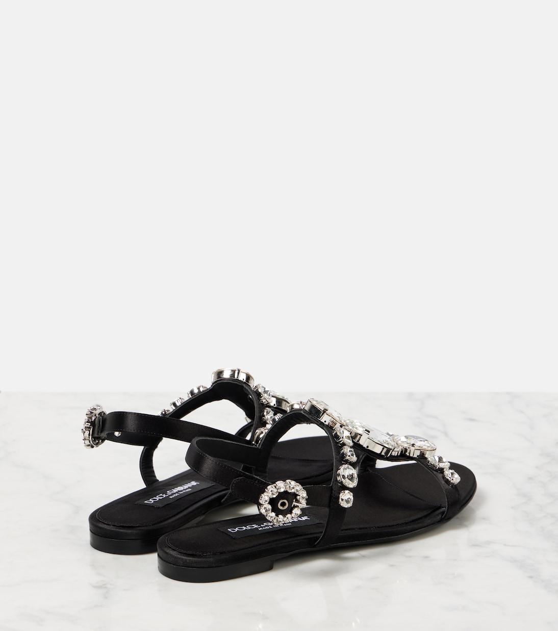 Bianca embellished satin sandals in black - Dolce Gabbana | Mytheresa