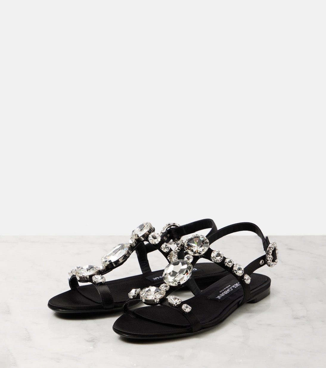 Bianca embellished satin sandals in black - Dolce Gabbana | Mytheresa