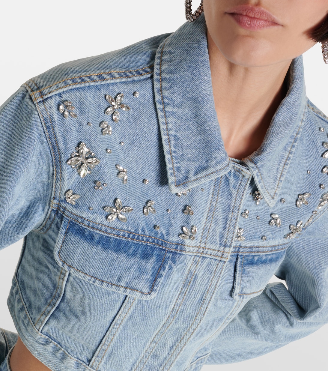 Crystal-embellished denim jacket in blue - Self Portrait | Mytheresa