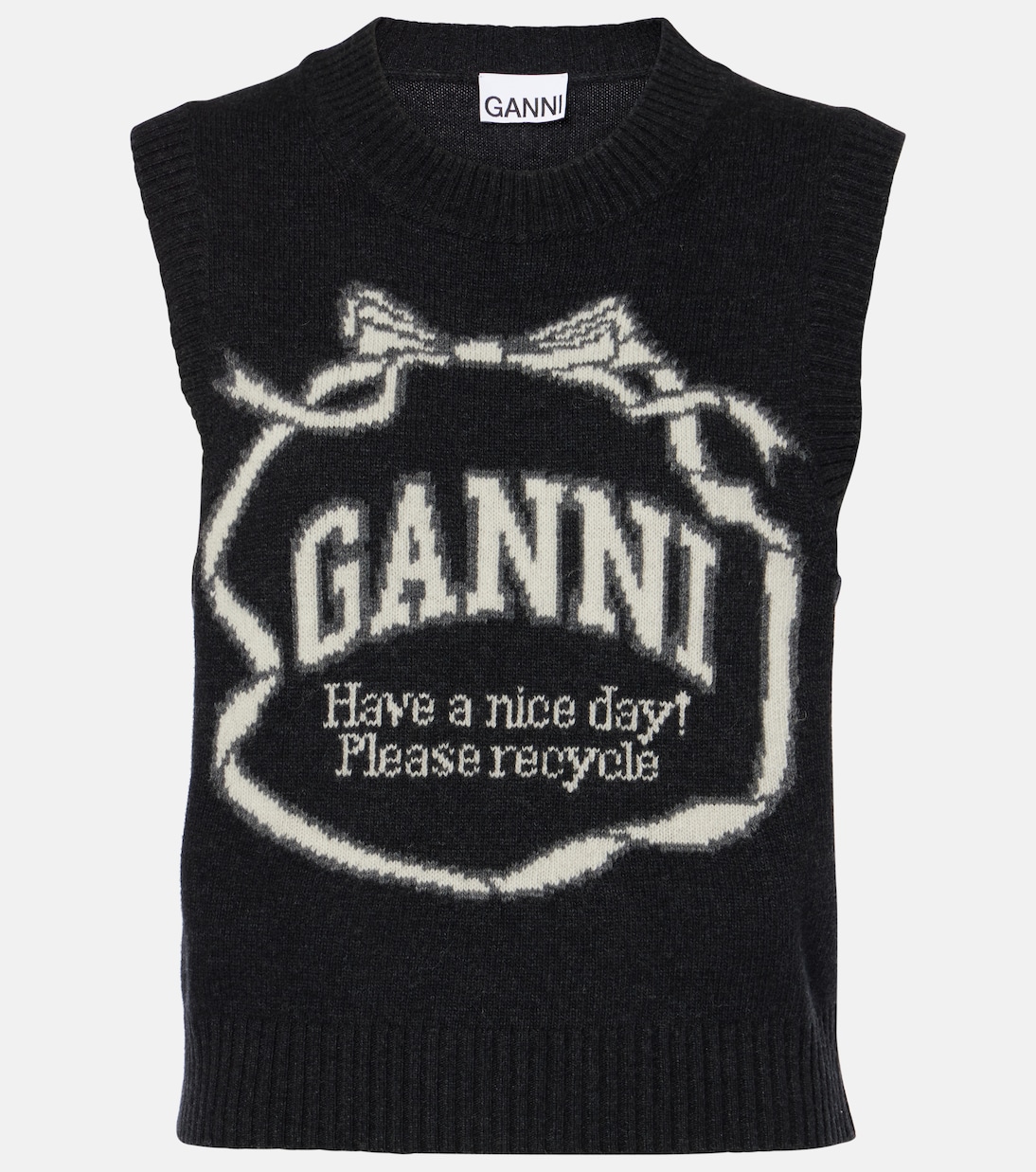 Logo intarsia wool-blend sweater vest in black - Ganni | Mytheresa