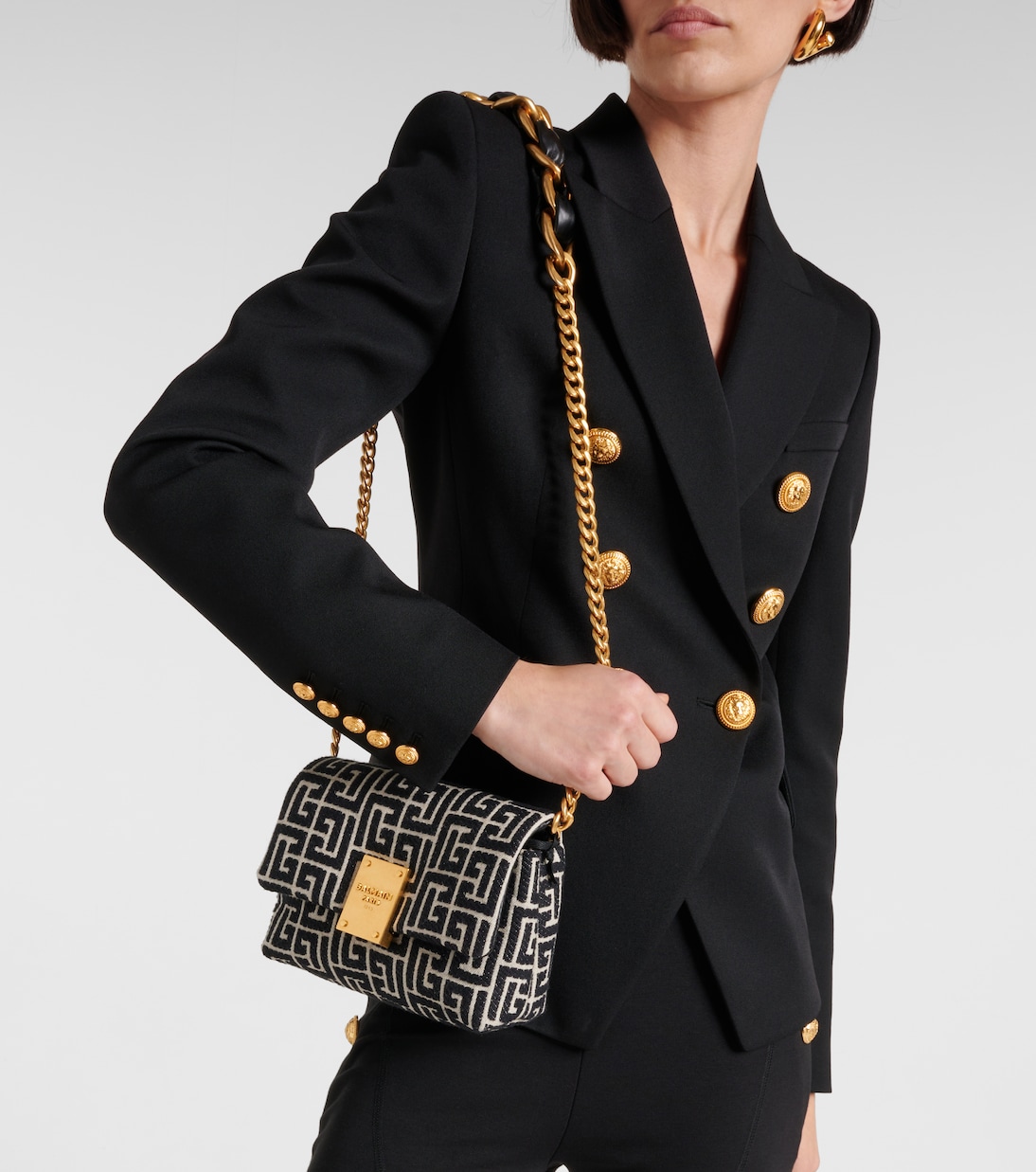 1945 Mini monogram jacquard shoulder bag in black - Balmain | Mytheresa