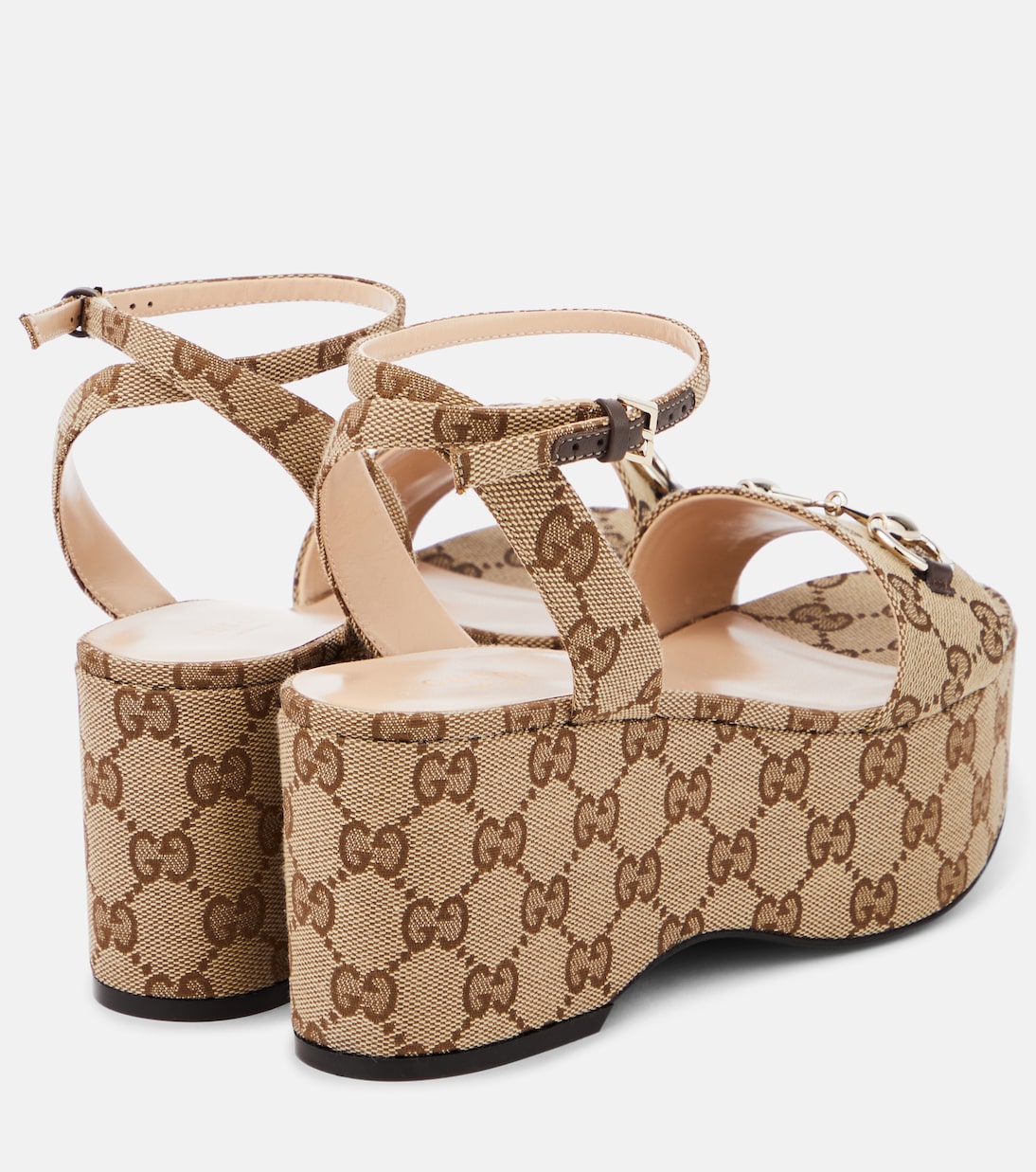Horsebit GG Canvas platform sandals in beige - Gucci | Mytheresa