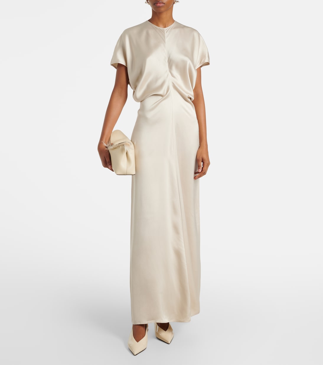 Bridal Slouch draped satin maxi dress in white - Toteme | Mytheresa