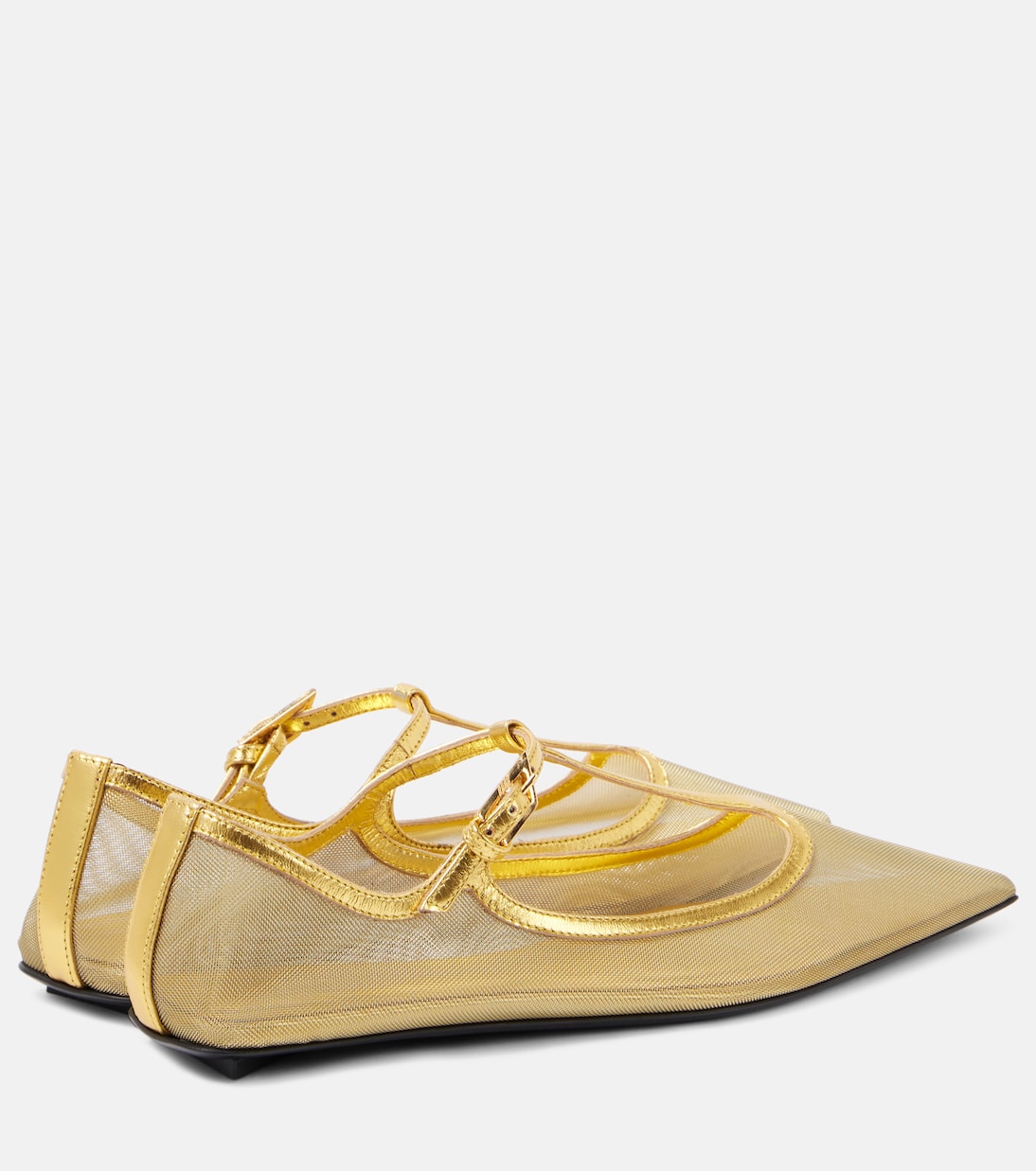 Juno mesh Mary Jane flats in gold - The Attico | Mytheresa