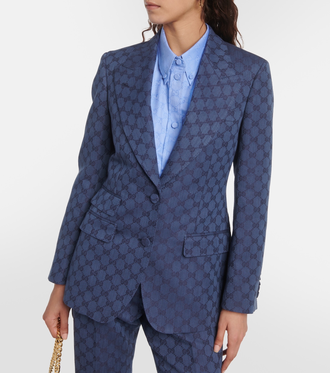 GG linen and cotton jacquard blazer in blue - Gucci | Mytheresa