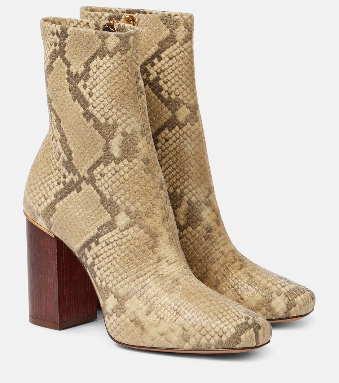 Ambre snake-effect leather ankle boots in beige - Chloe | Mytheresa