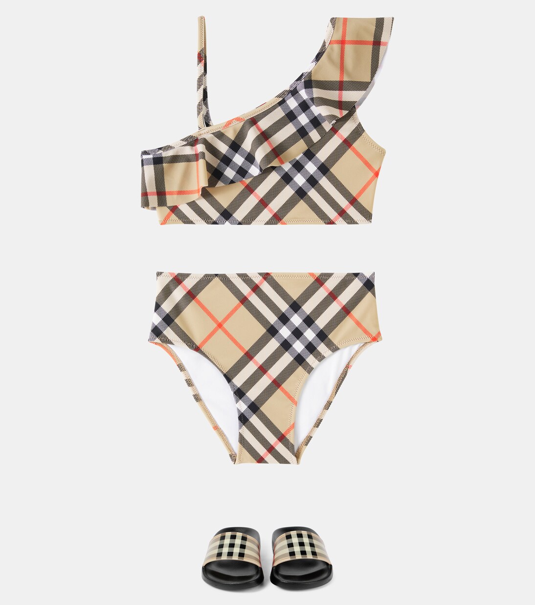 Burberry Check ruffled bikini in beige - Burberry Kids | Mytheresa