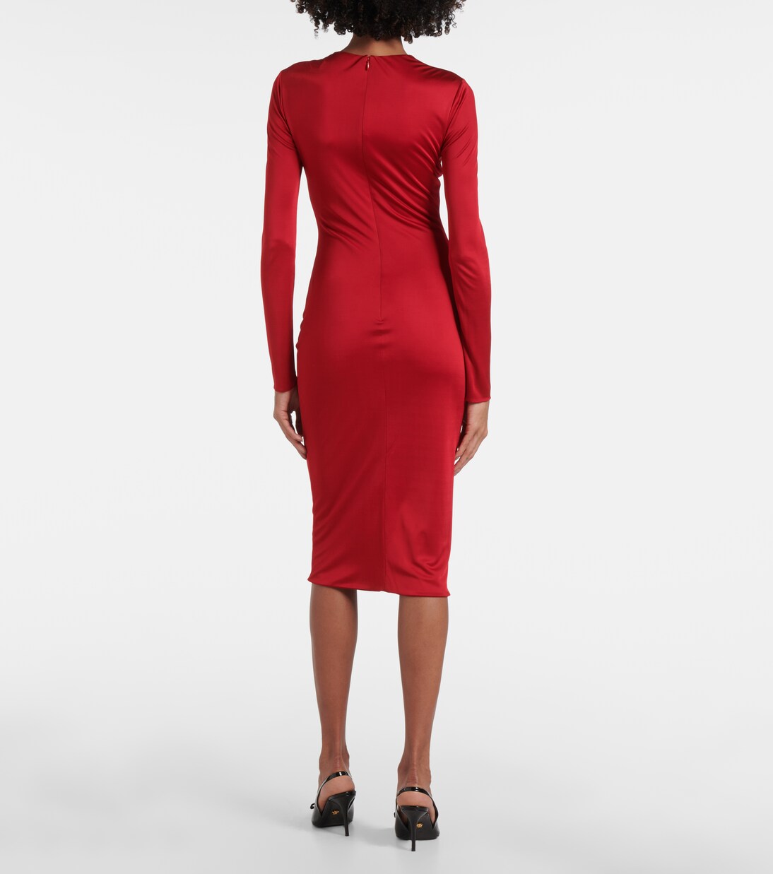 Safety Pin Gathered Jersey Midi Dress In Red Versace Mytheresa