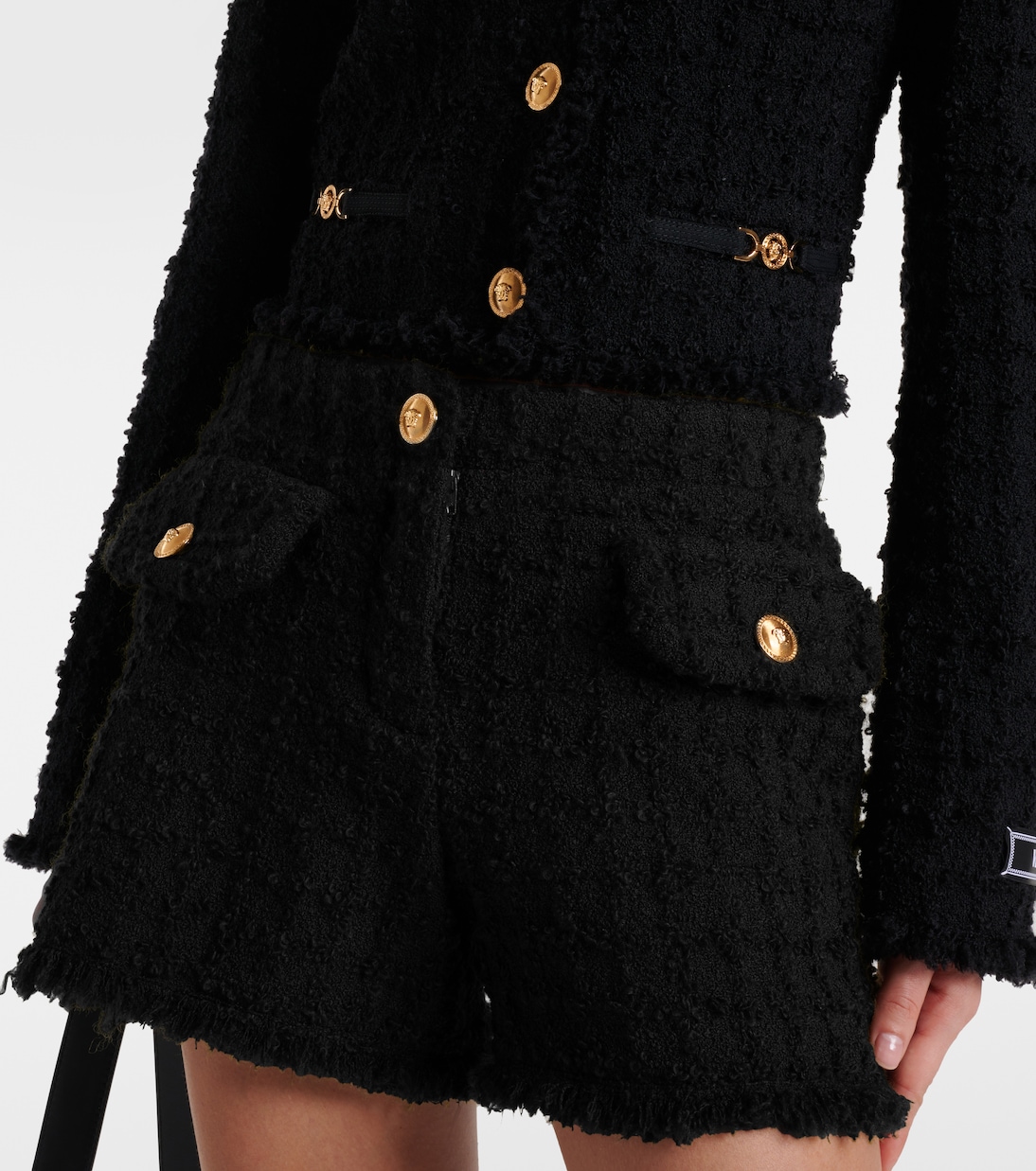 Heritage cotton-blend tweed shorts in black - Versace | Mytheresa
