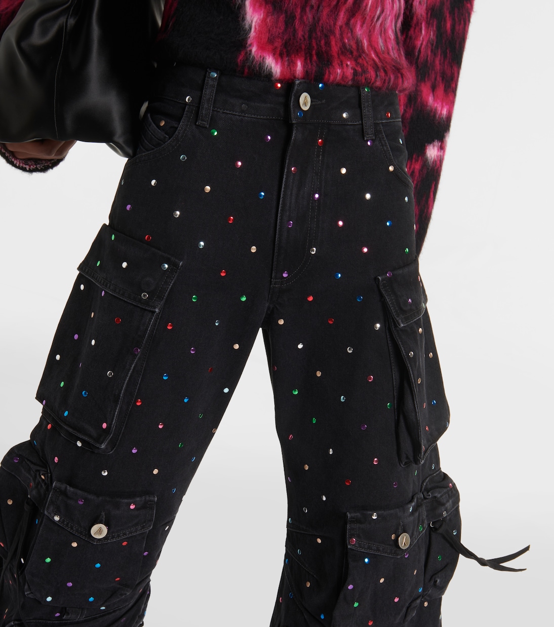 Fern studded high-rise cargo jeans in black - The Attico | Mytheresa