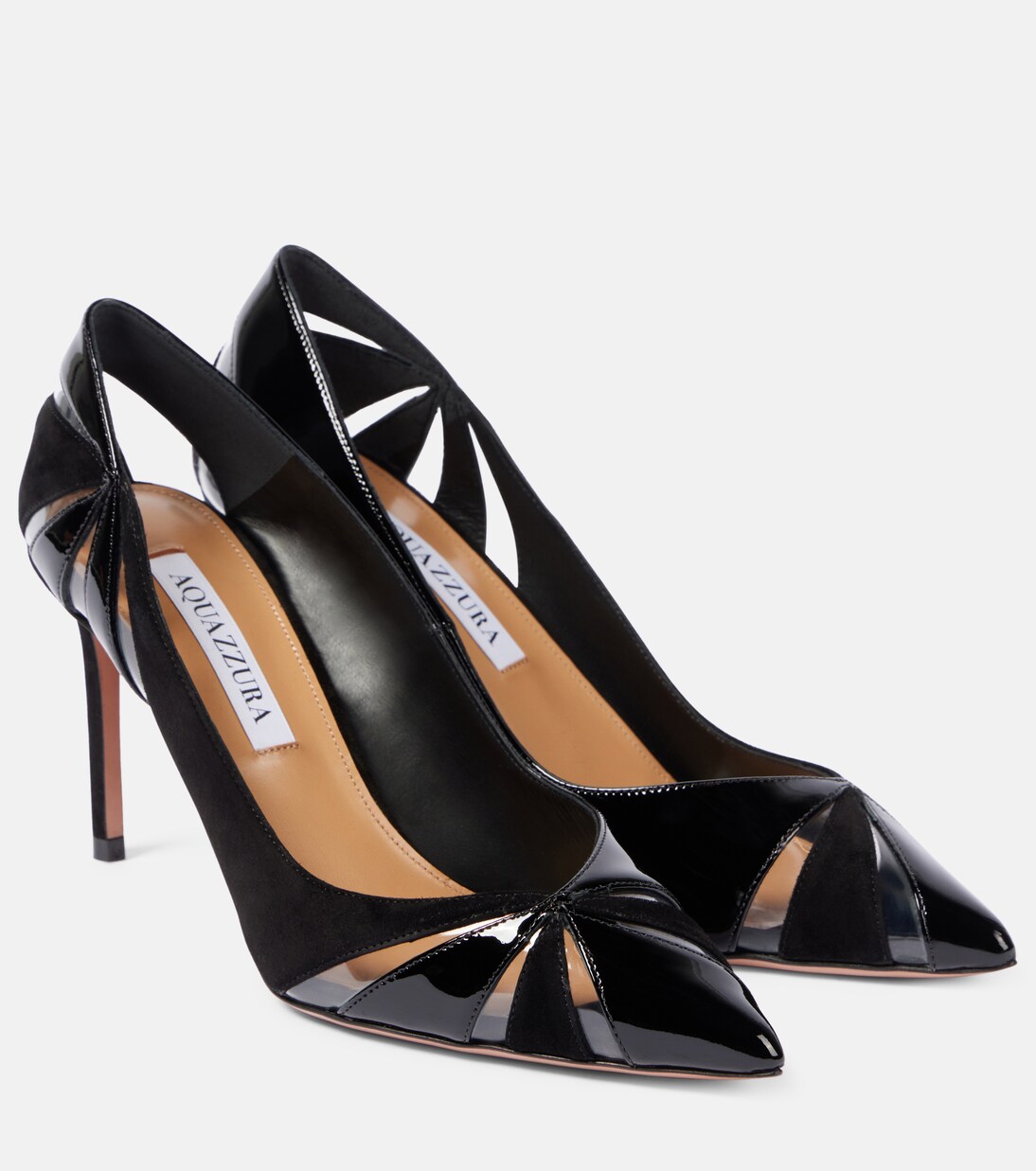 Puzzle 85 patent leather, suede, and PVC pumps in black - Aquazzura ...