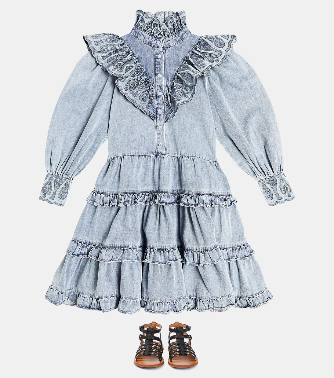 Ruffled embroidered chambray dress in blue - Petite Amalie | Mytheresa