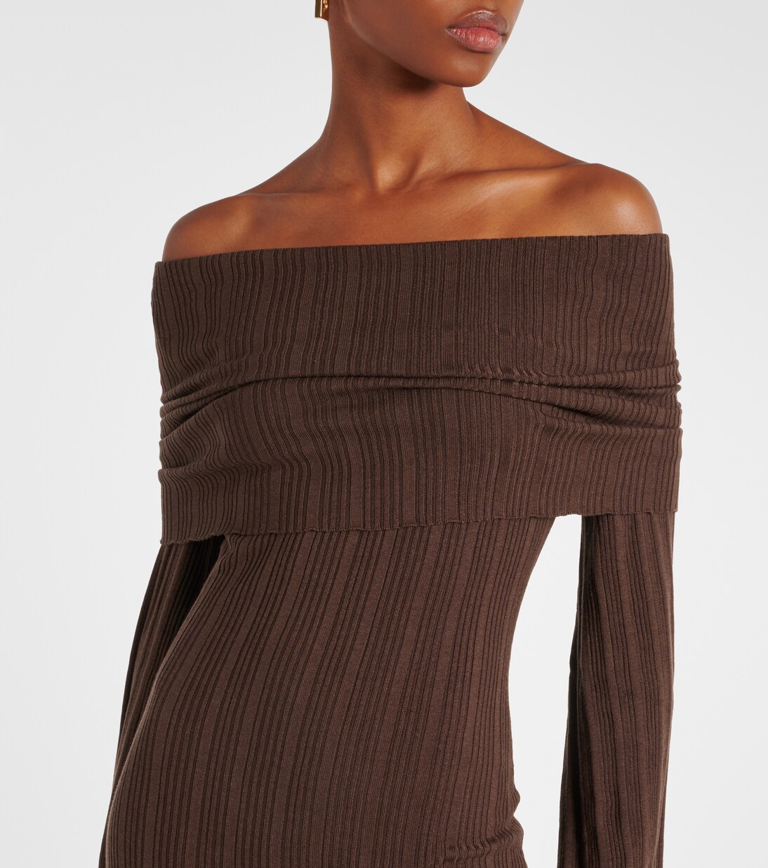 Off-shoulder silk-blend jersey maxi dress in brown - Aya Muse | Mytheresa