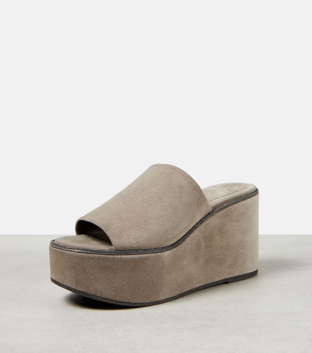 Suede platform slides in grey - Brunello Cucinelli | Mytheresa