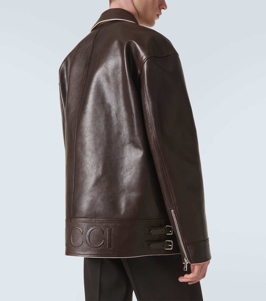 Leather biker jacket in brown - Gucci | Mytheresa