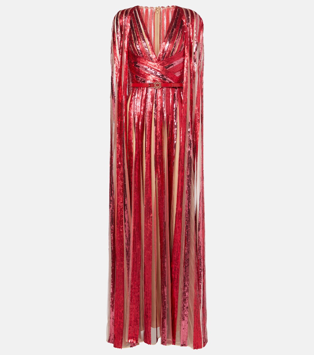 Caped sequined tulle gown in red - Elie Saab | Mytheresa