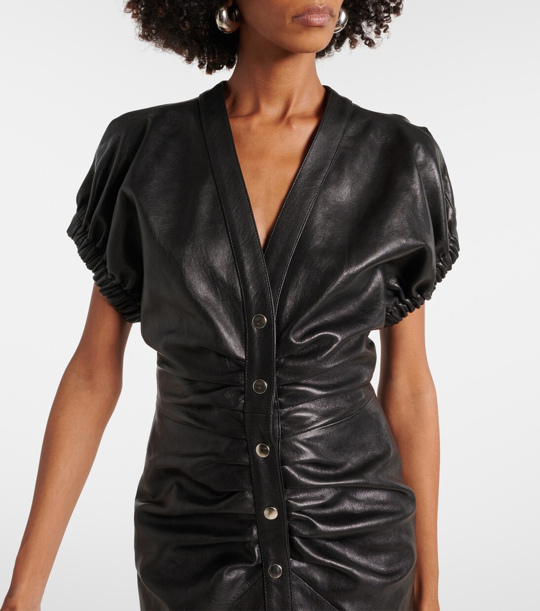 Carly gathered leather midi dress in black - Isabel Marant | Mytheresa