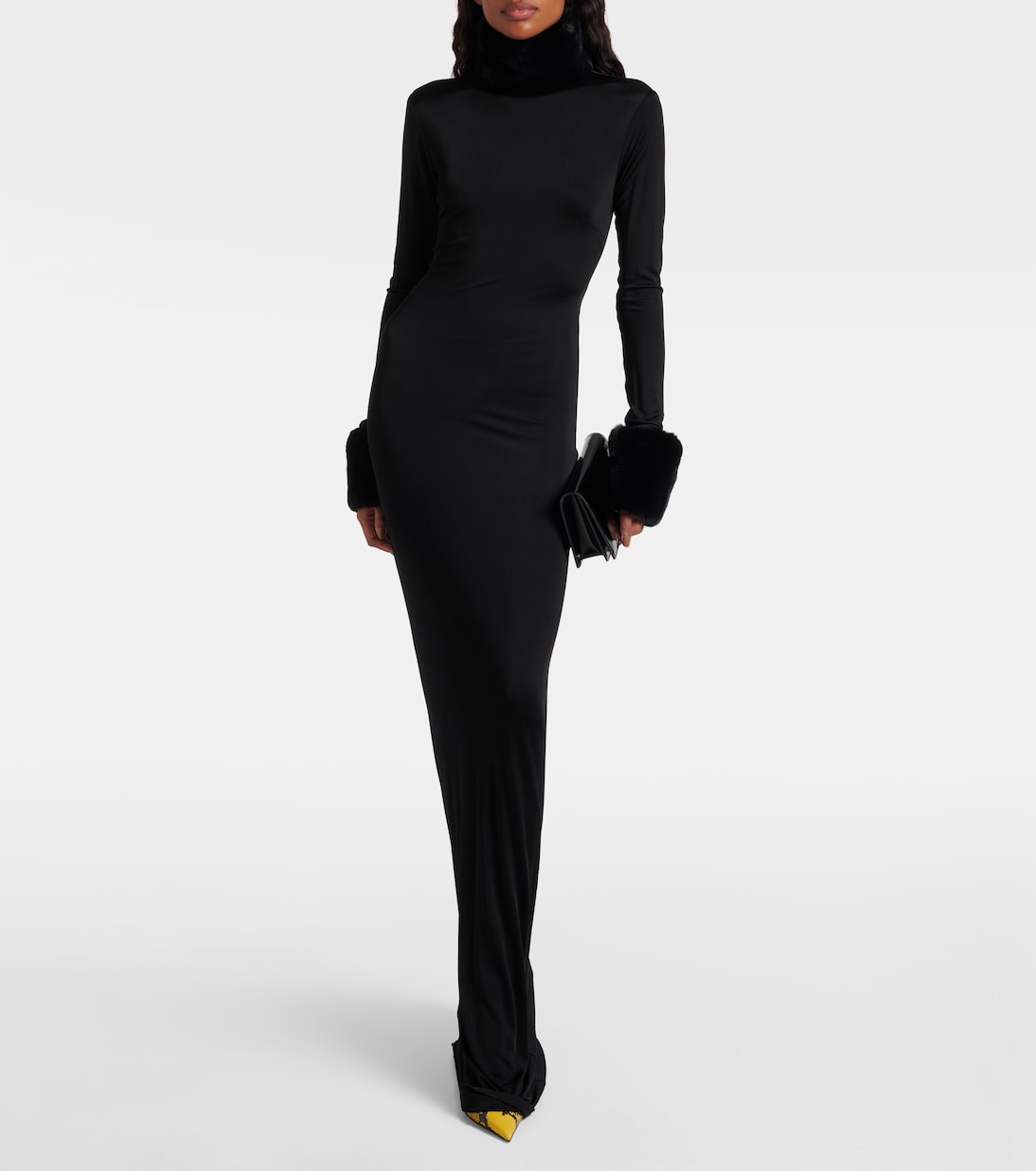 Priscilla faux fur-trimmed silk-blend gown in black - The New Arrivals ...