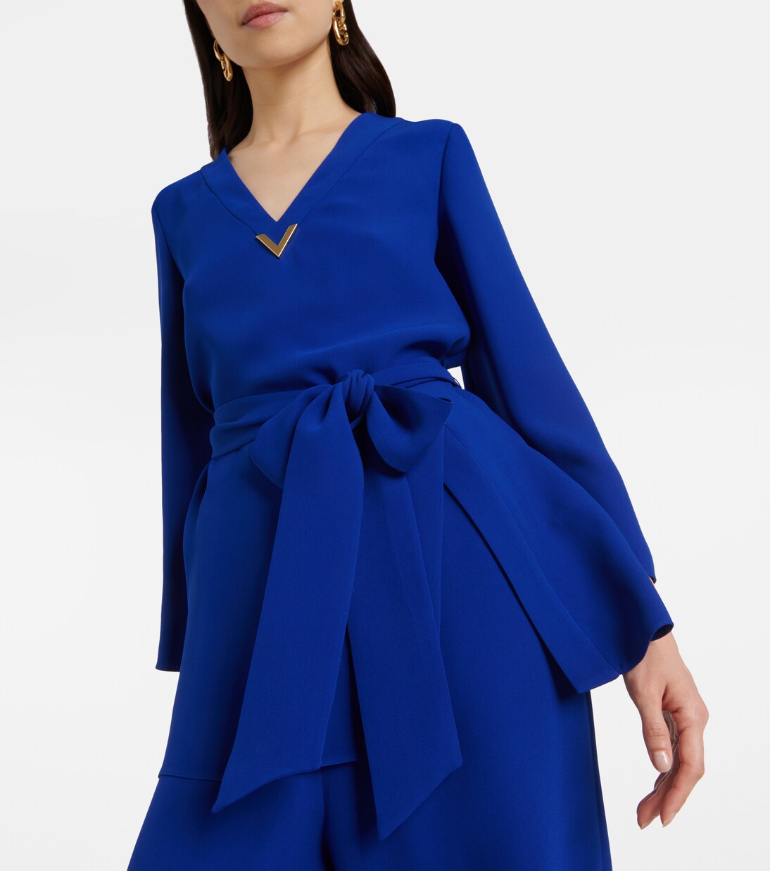 VGold Cady Couture belted blouse in blue - Valentino | Mytheresa
