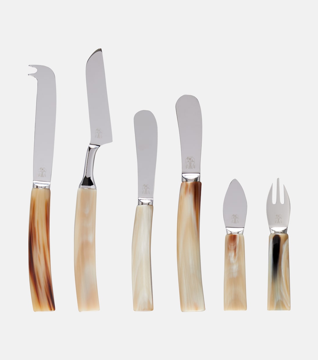 Horn and stainless steel cheese cutlery set in beige - Brunello ...