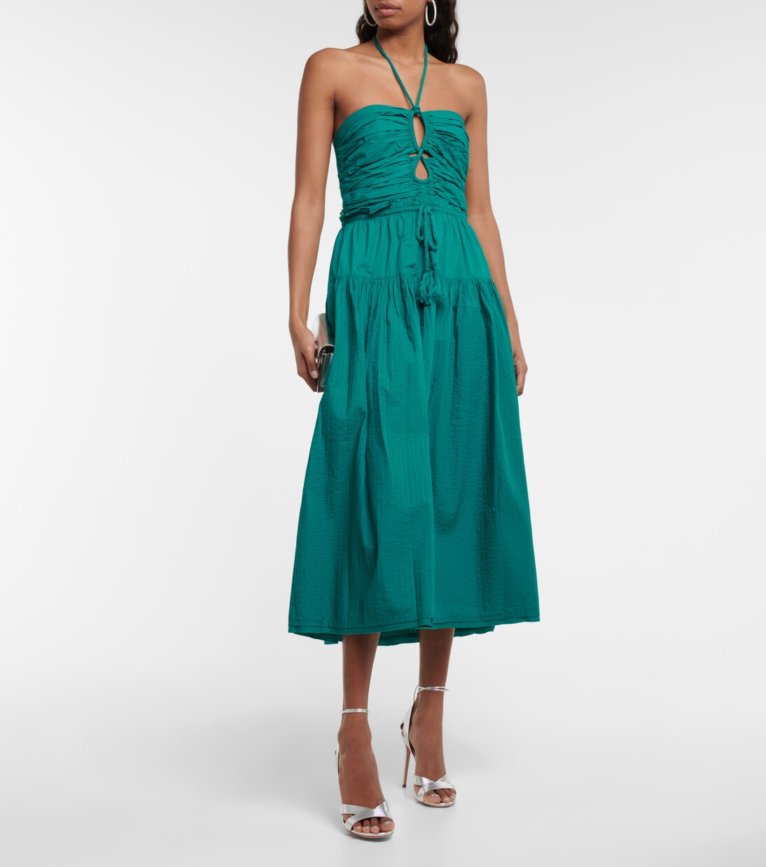 Emmaline halterneck cotton poplin midi dress in green - Ulla Johnson ...