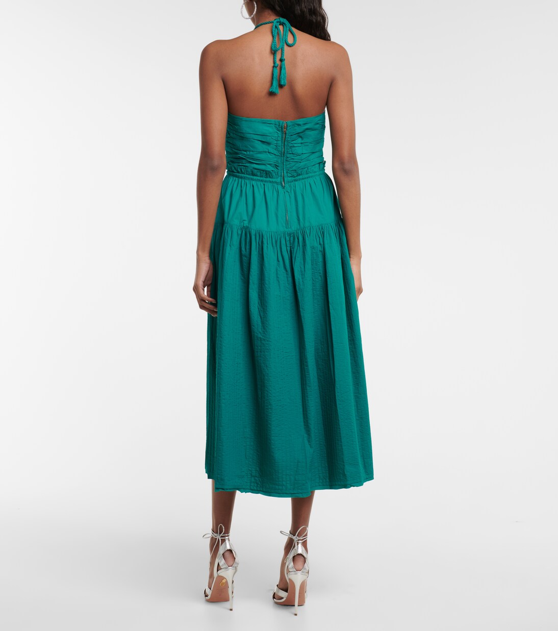 Emmaline halterneck cotton poplin midi dress in green - Ulla Johnson ...