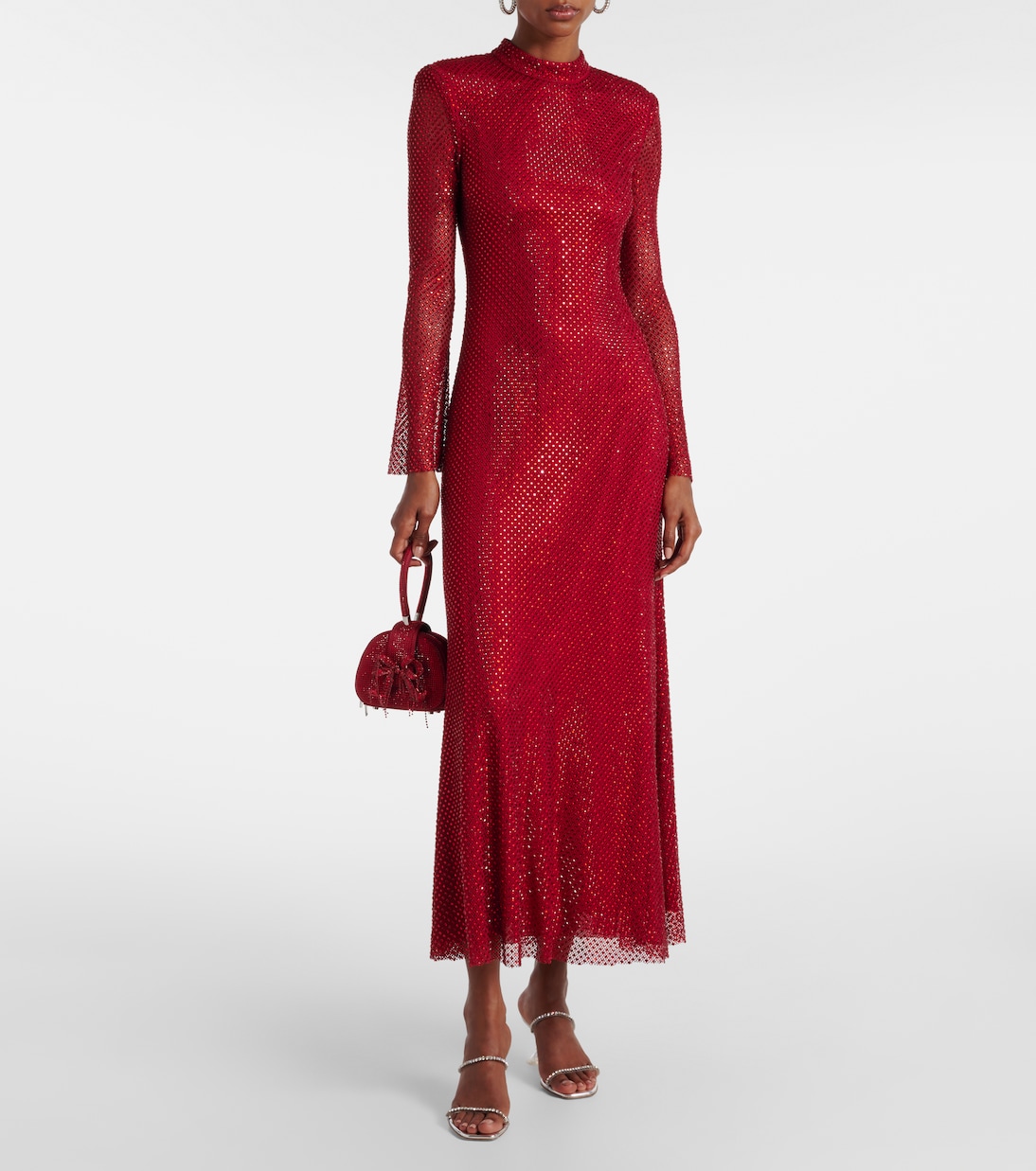 Embellished fishnet midi dress in red - Self Portrait | Mytheresa