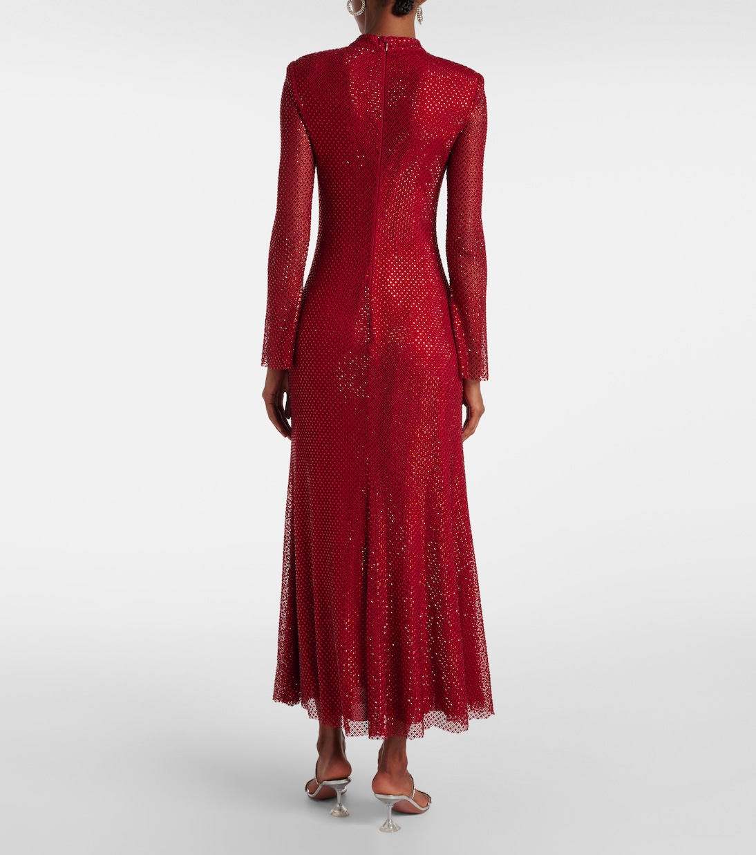 Embellished fishnet midi dress in red - Self Portrait | Mytheresa