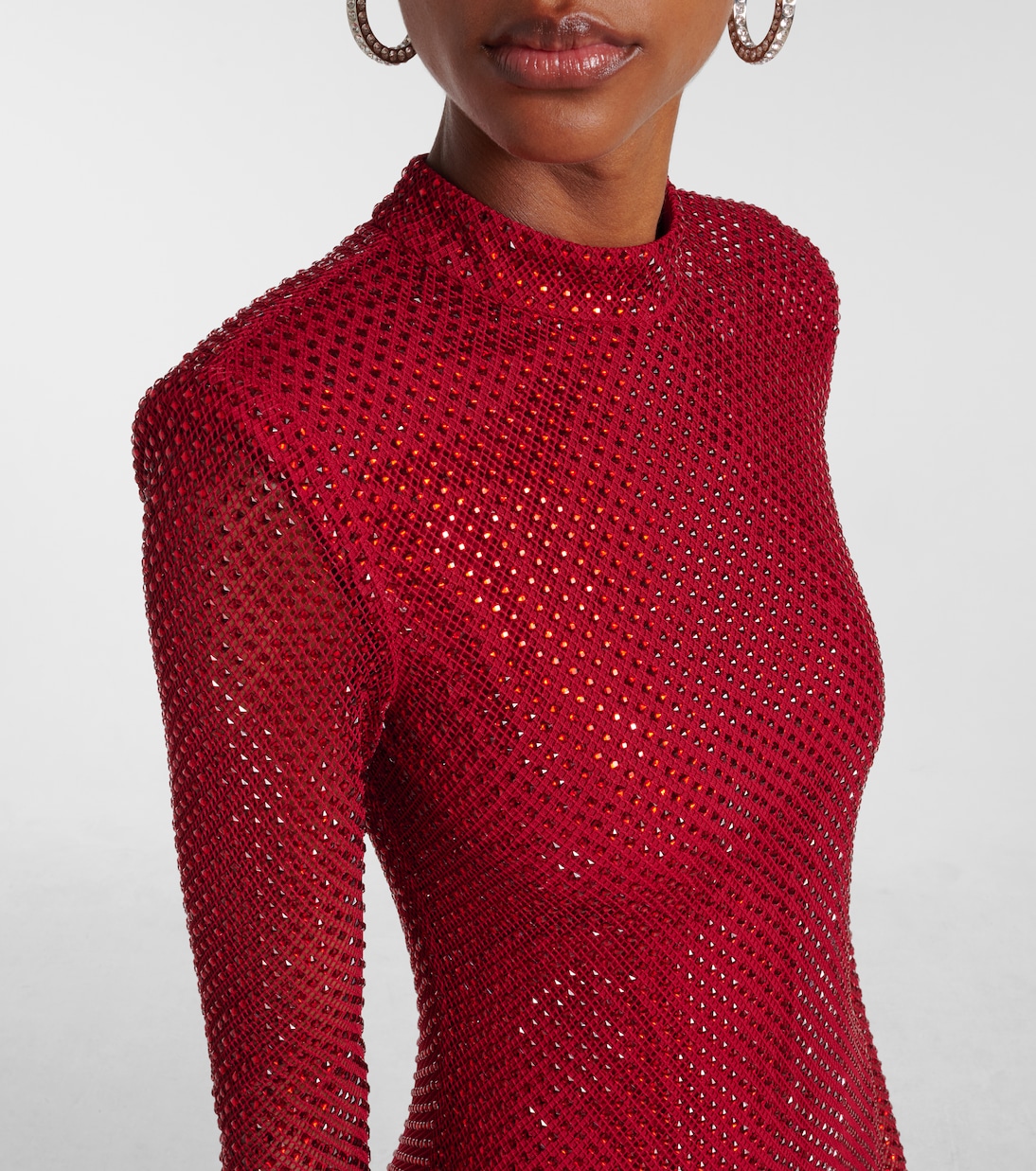 Embellished fishnet midi dress in red - Self Portrait | Mytheresa