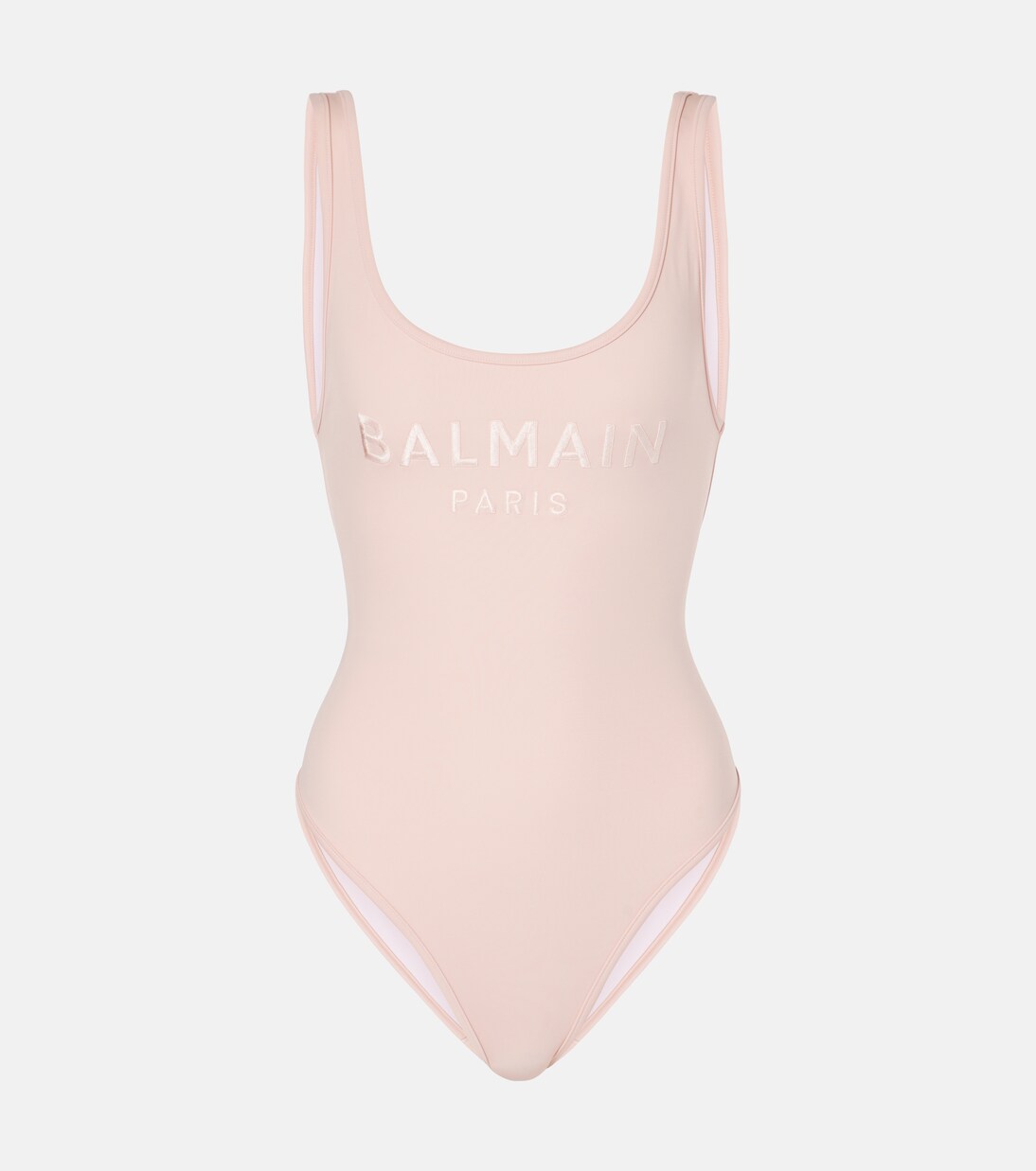 Logo embroidered swimsuit in pink - Balmain | Mytheresa