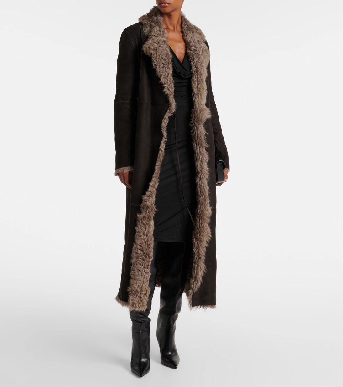 Joni shearling-lined suede coat in brown - Nour Hammour | Mytheresa