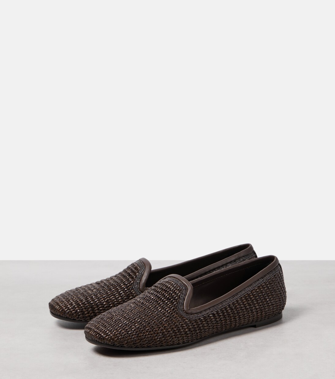 Raffia slippers in brown - Brunello Cucinelli | Mytheresa