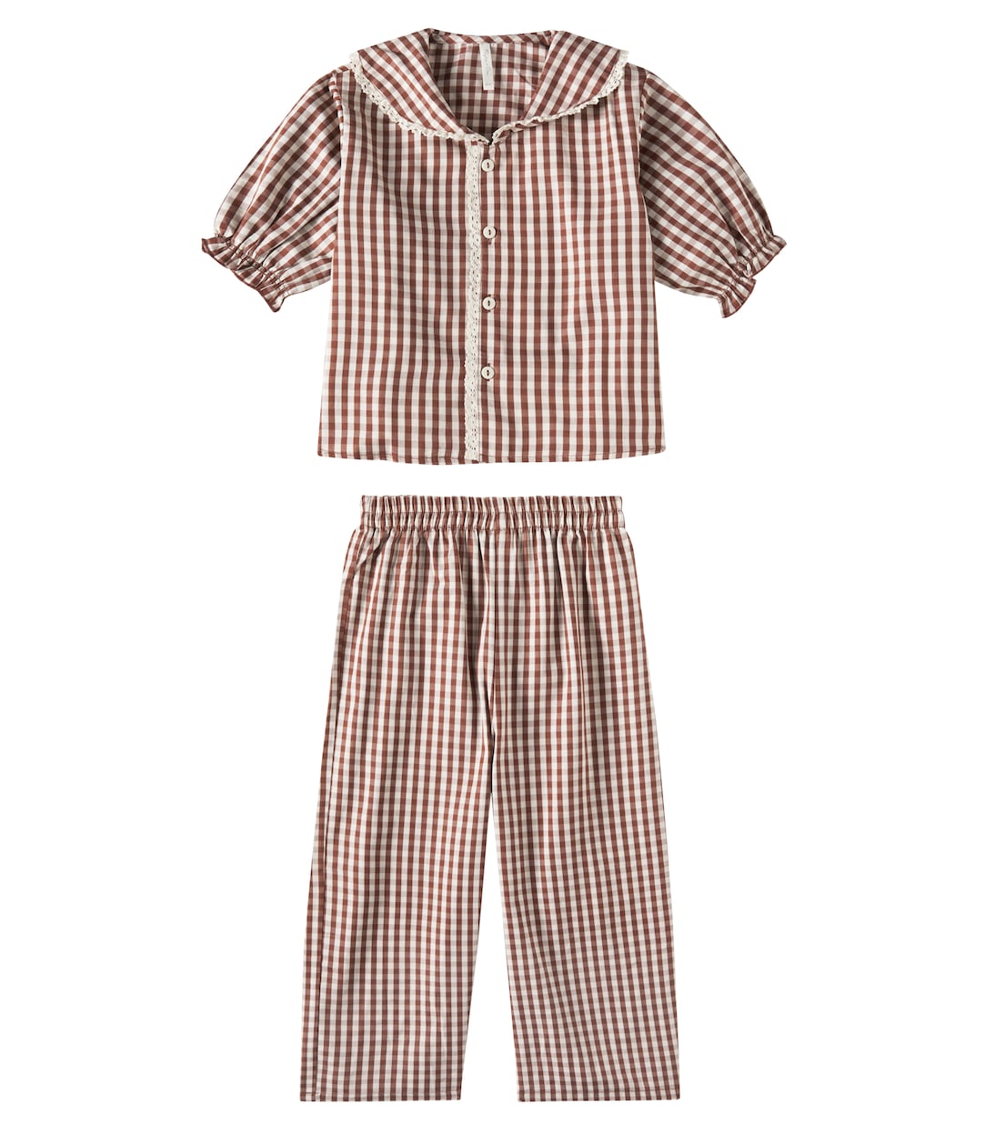 Gingham ruffled pajamas in brown - Rylee Cru | Mytheresa