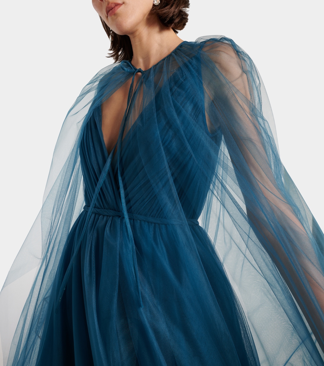 Cassandra caped tulle gown in blue - Costarellos | Mytheresa