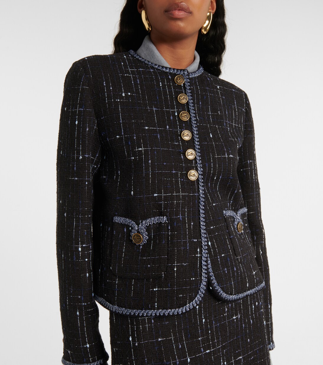 Cotton and linen-blend tweed jacket in blue - Etro | Mytheresa