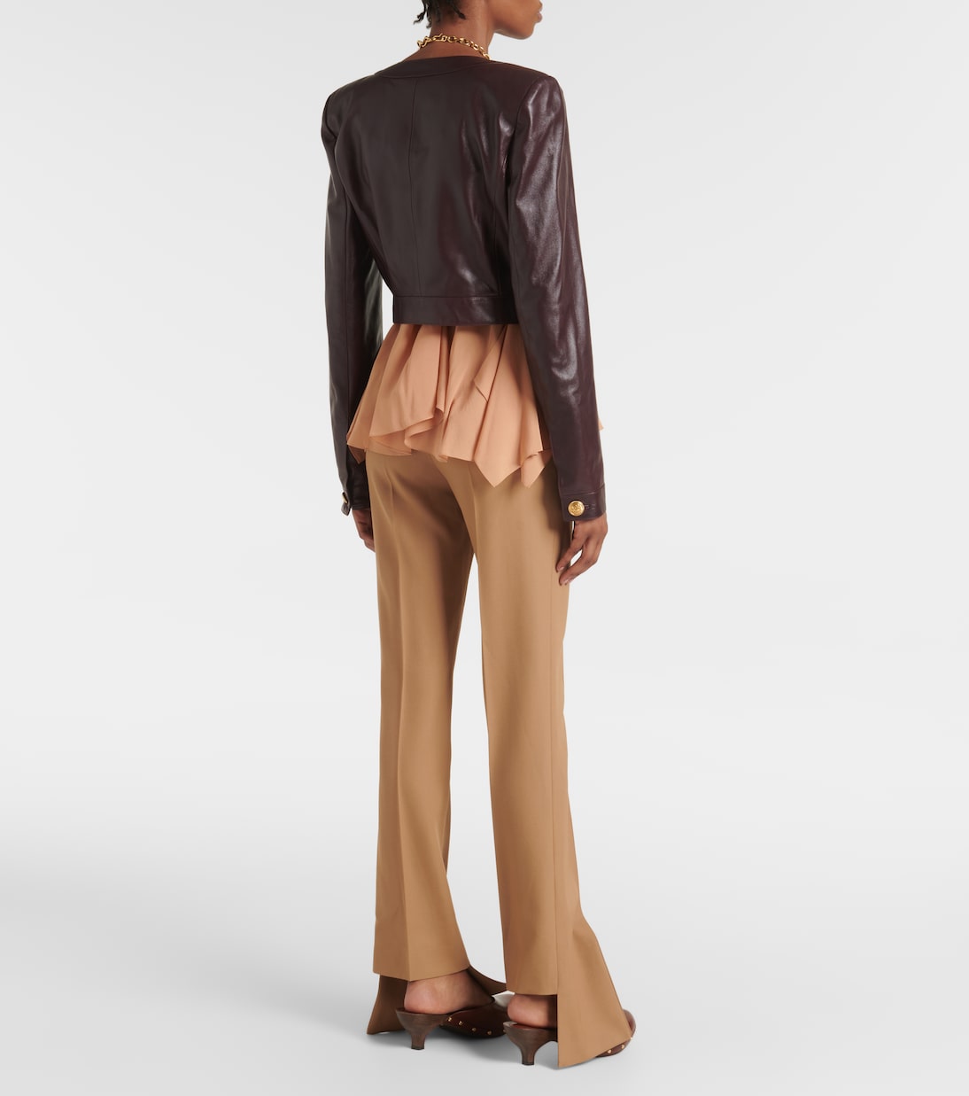 Cropped leather jacket in brown - Chloe | Mytheresa