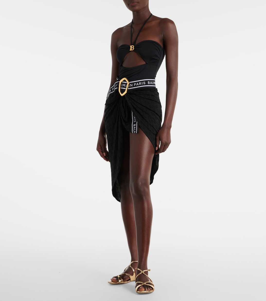 Pareo en mezcla de algodón con logo en negro - Balmain | Mytheresa
