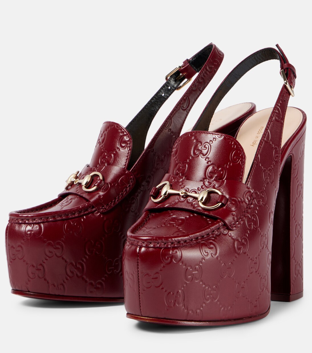 Horsebit GG debossed leather loafer pumps in red - Gucci | Mytheresa