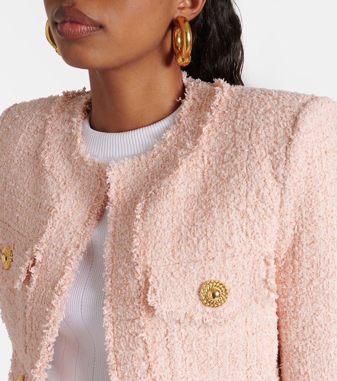 Cropped tweed jacket in pink - Balmain | Mytheresa