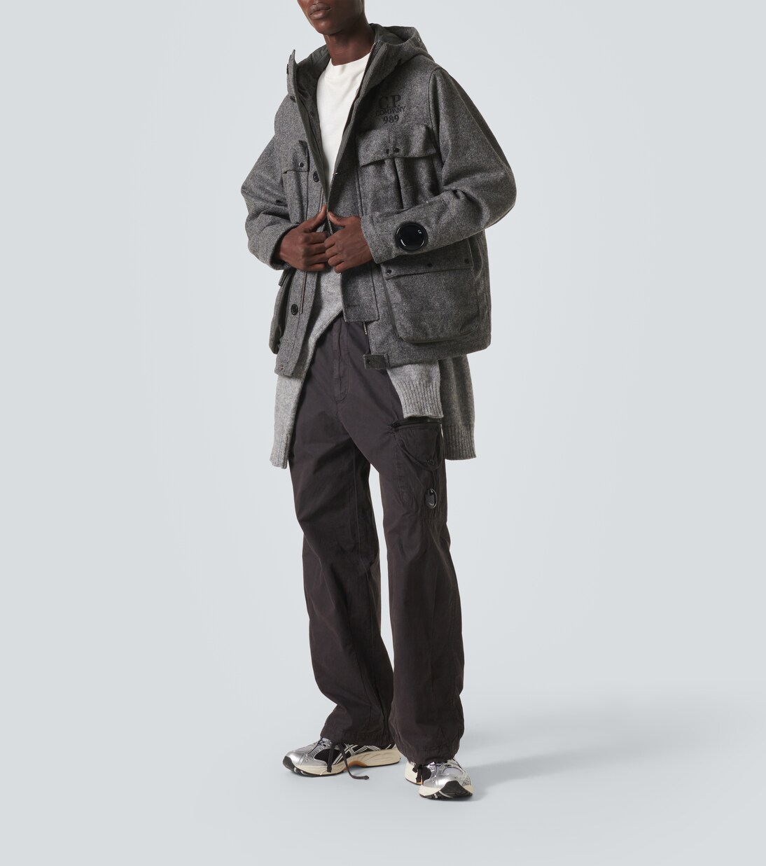 Goggle Lens logo wool puffer jacket in grey - C P Company | Mytheresa