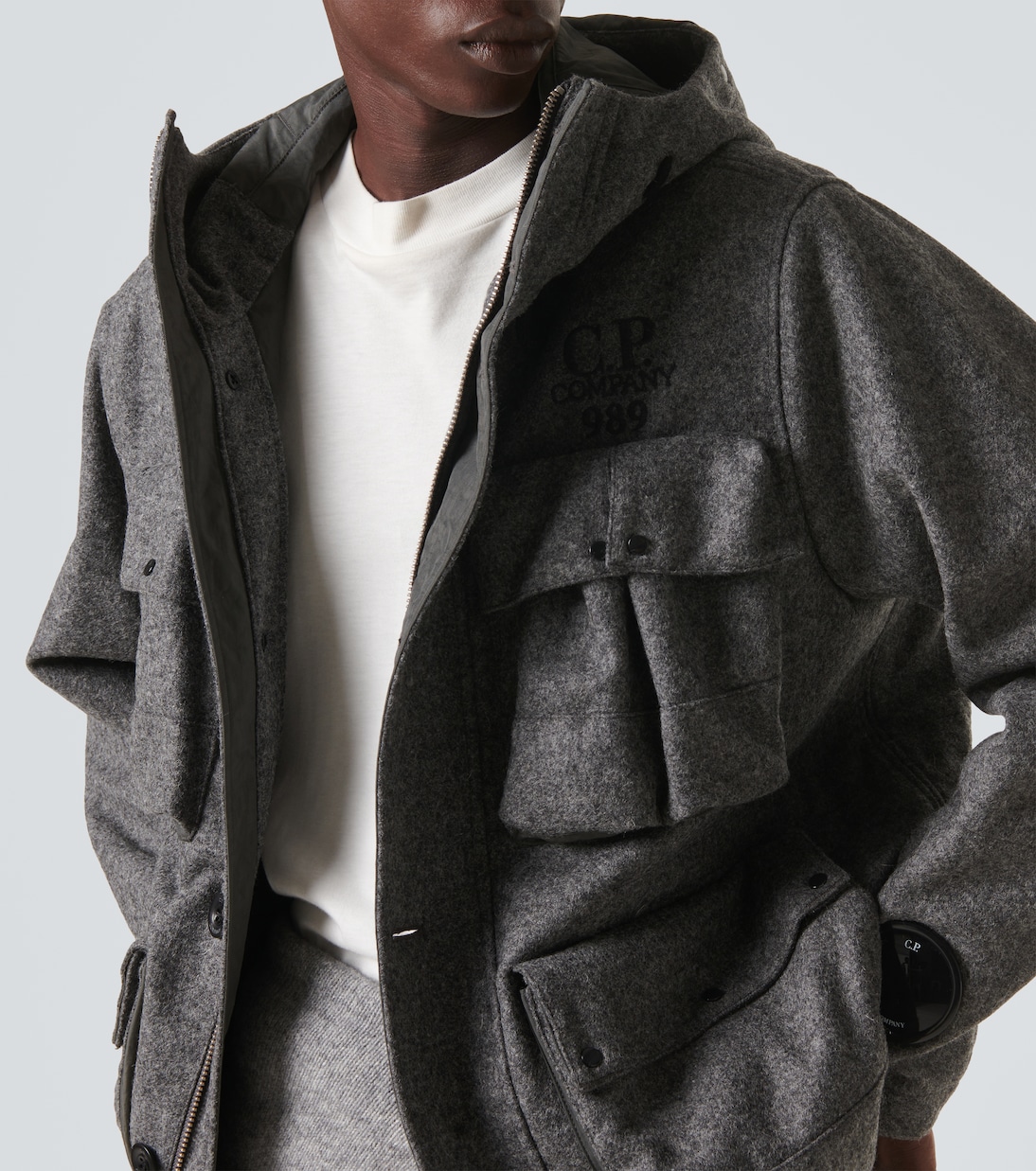 Goggle Lens logo wool puffer jacket in grey - C P Company | Mytheresa