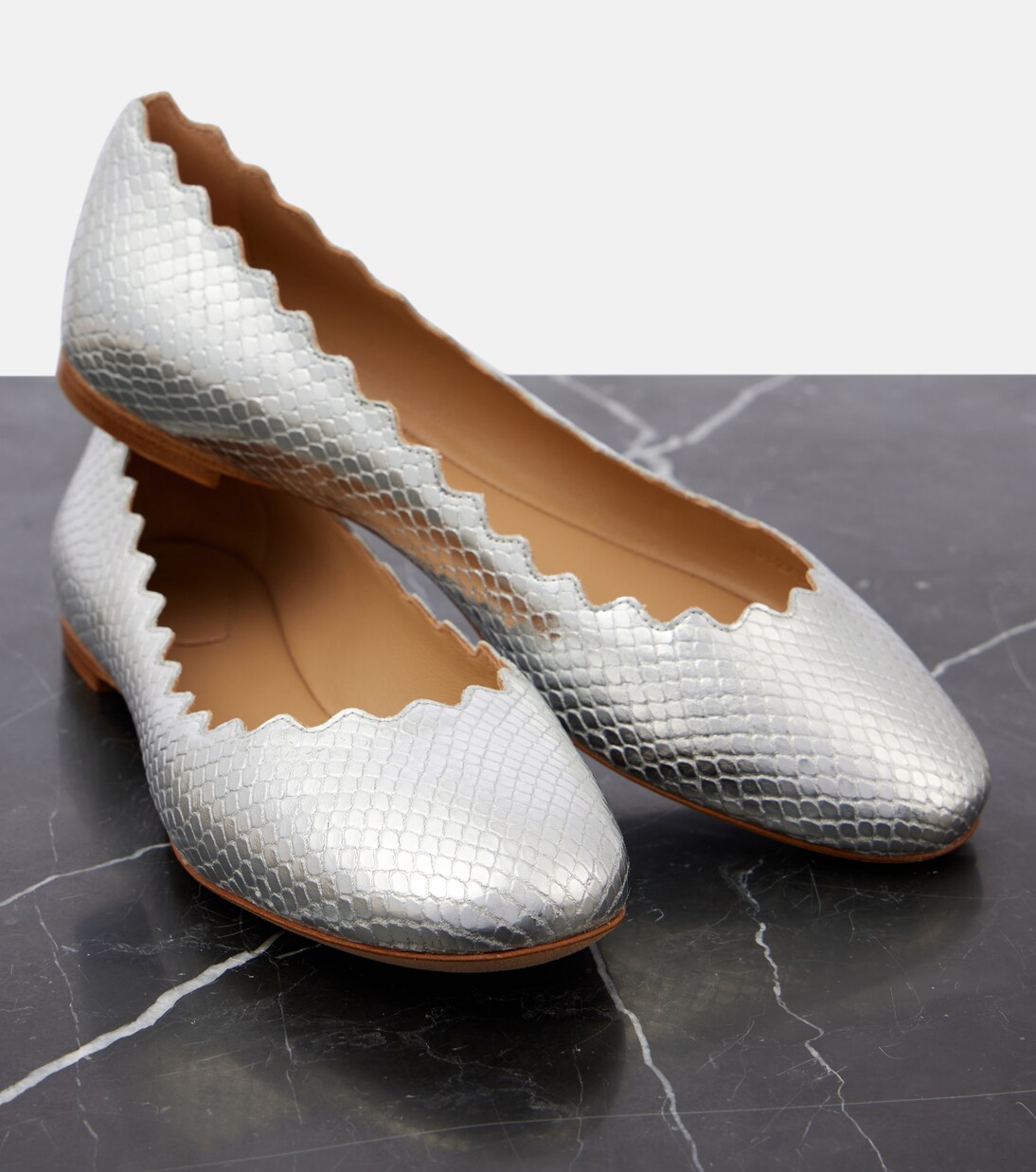 Lauren croc-effect leather ballet flats in silver - Chloe | Mytheresa