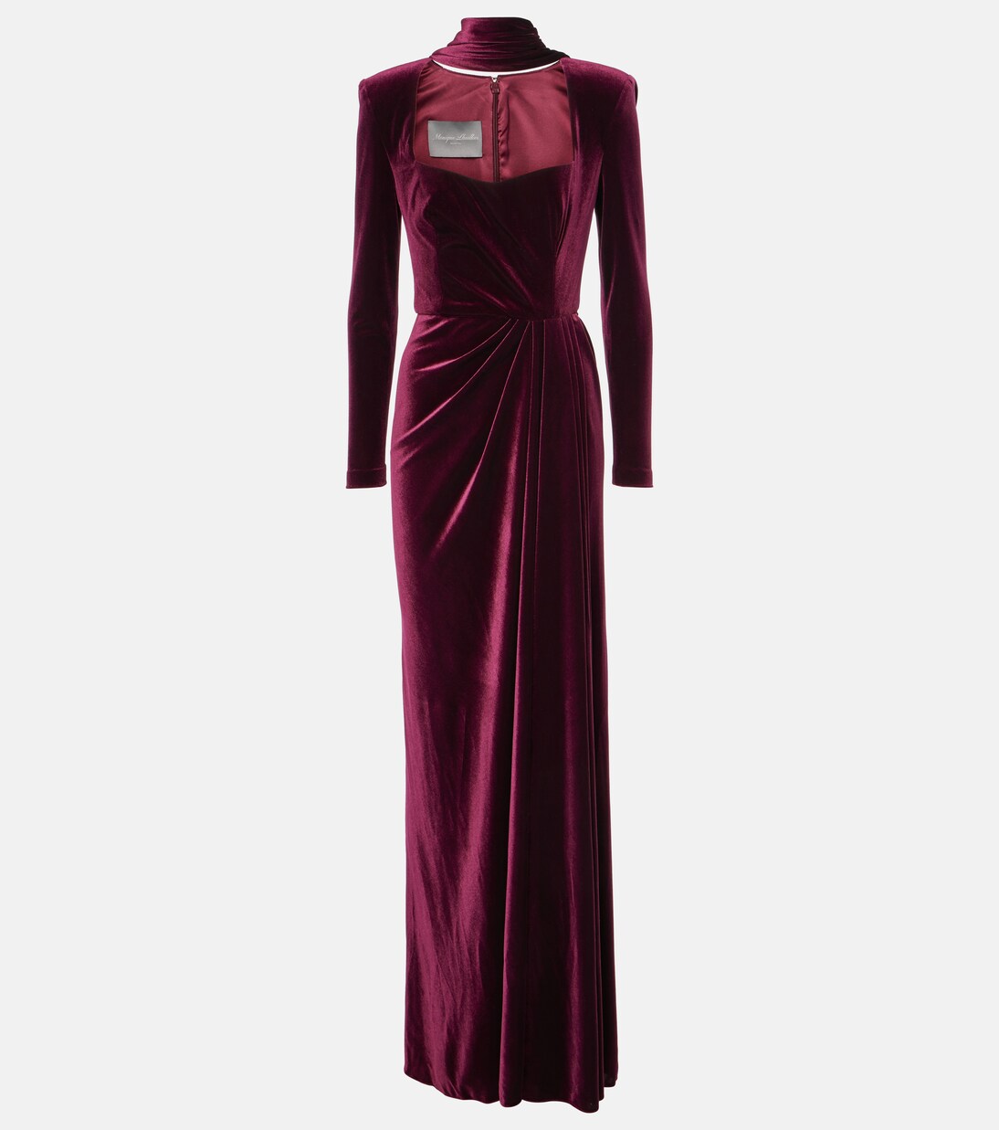 Draped velvet gown in burgundy - Monique Lhuillier | Mytheresa