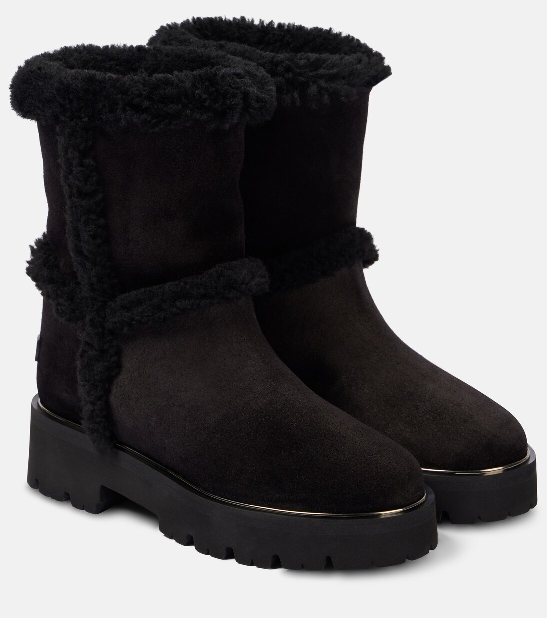 Teddi shearling-trimmed leather booties in black - Aquazzura | Mytheresa
