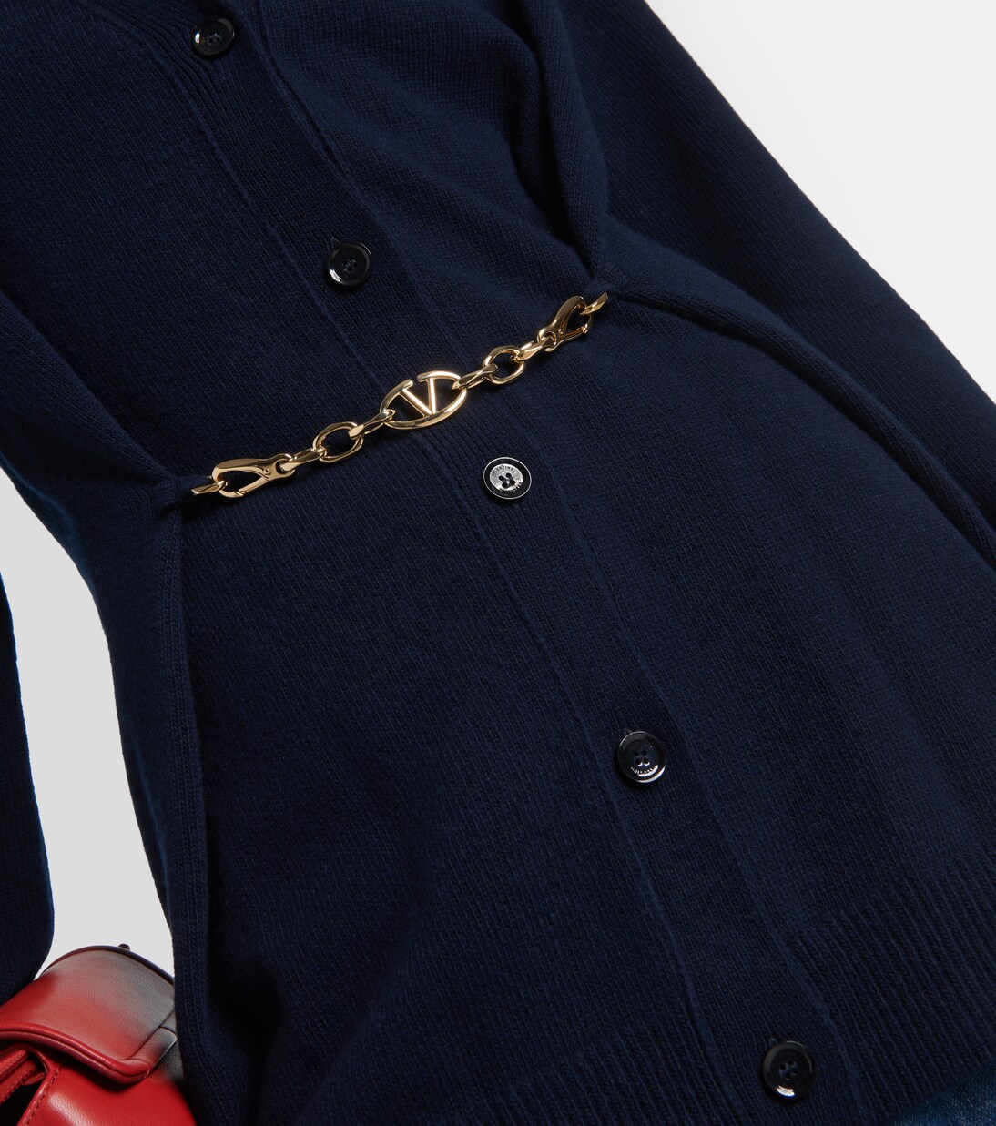 Chain-detail virgin wool cardigan in blue - Valentino | Mytheresa