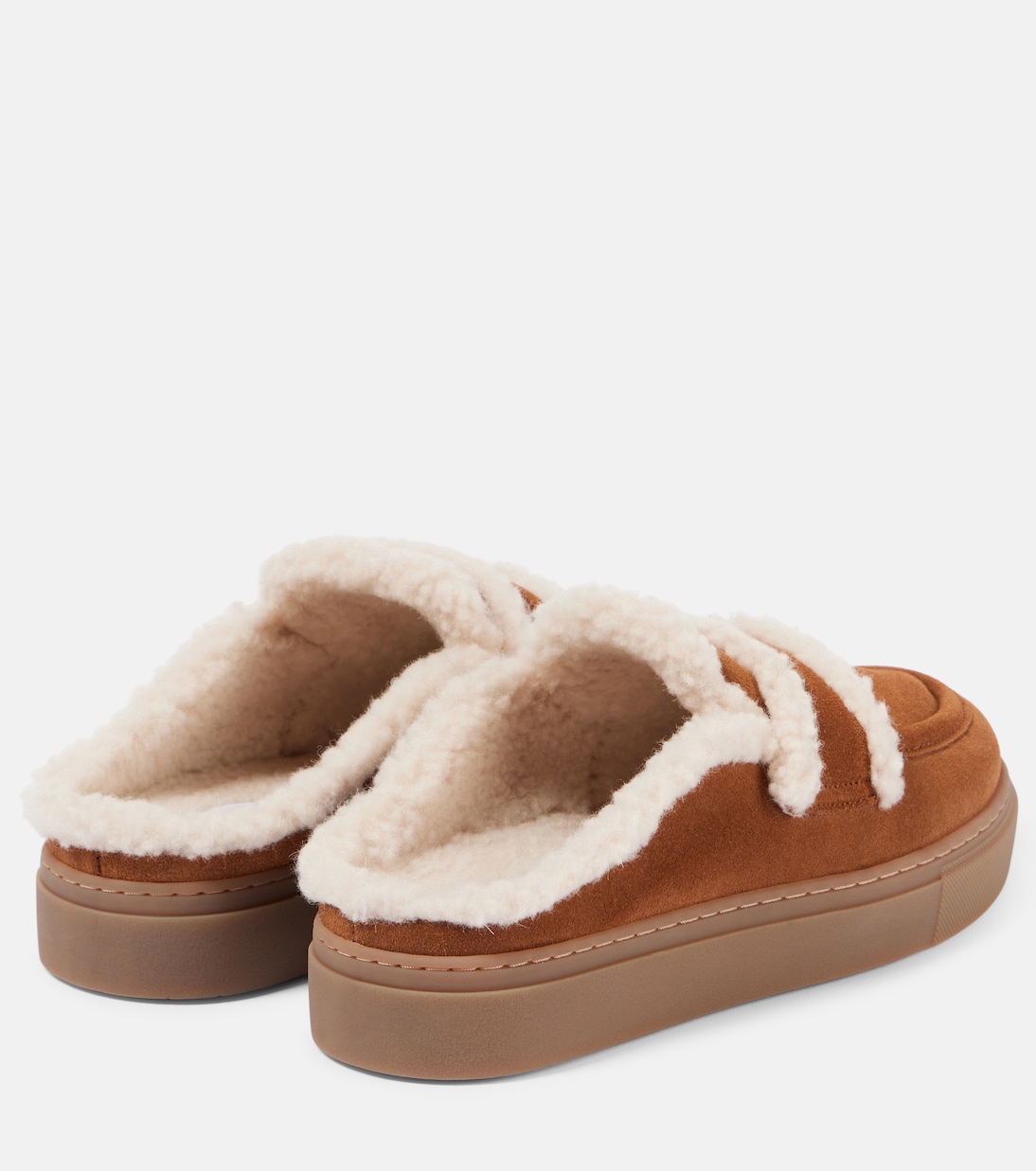Shearling-trimmed suede mules in brown - Inuikii | Mytheresa