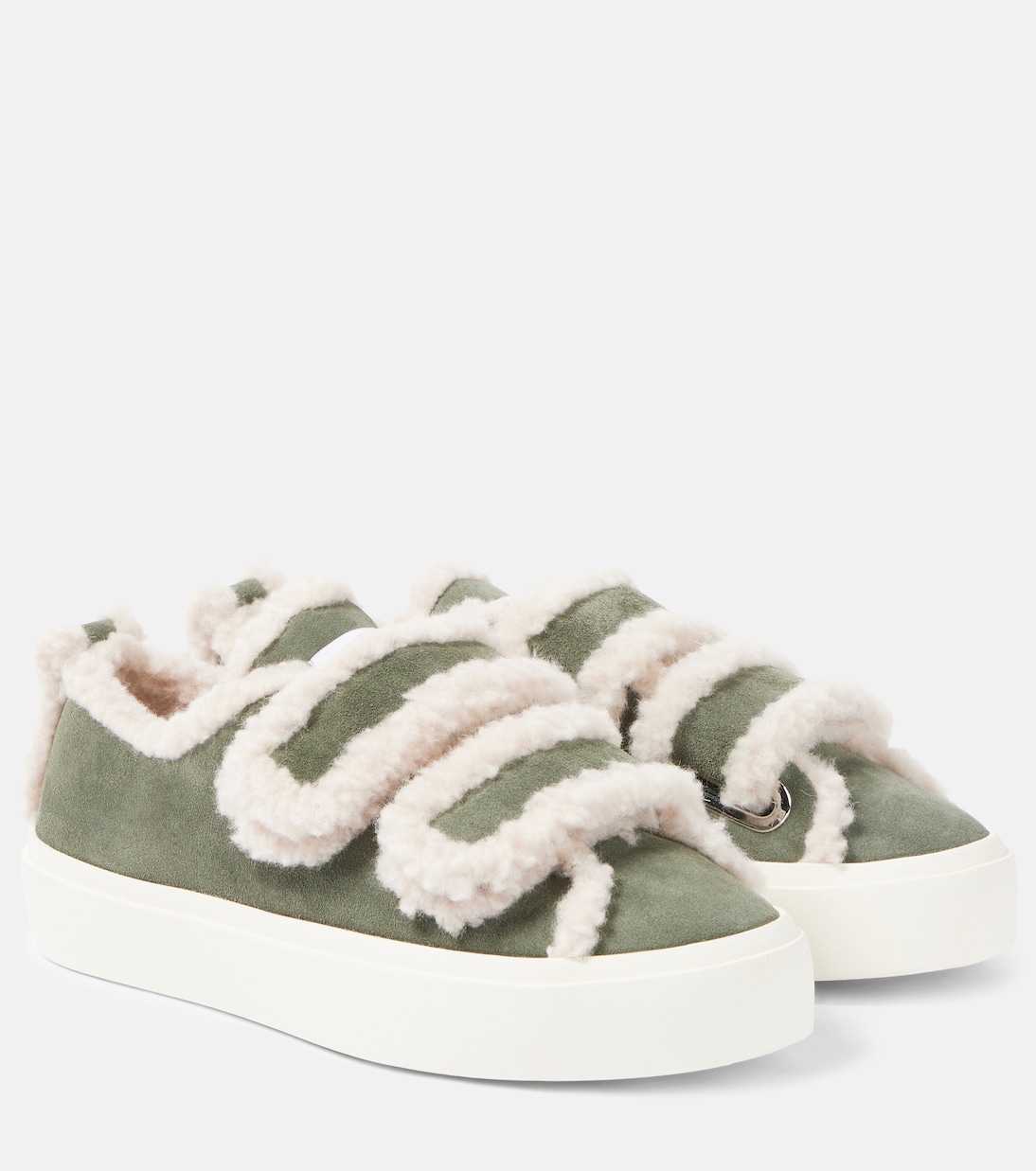 Shearling-trimmed suede sneakers in green - Inuikii | Mytheresa