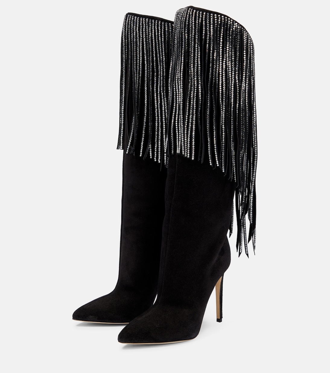 Fringed embellished suede knee-high boots in black - Paris Texas ...
