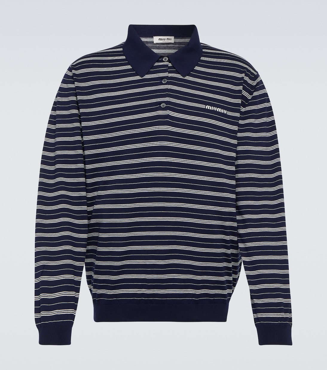 Striped cotton-blend polo shirt in blue - Miu Miu | Mytheresa